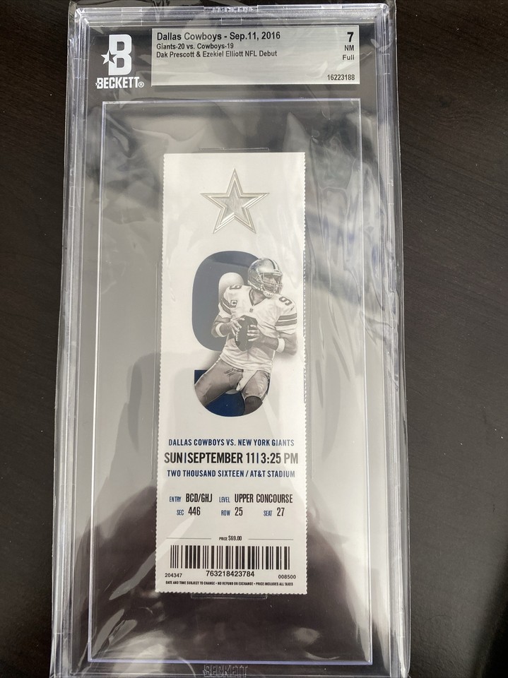 Dak Prescott Ezekiel Elliott Full Debut Ticket 9/11/2016 Beckett Dallas ...
