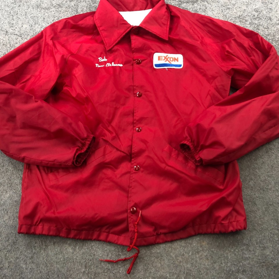 Vintage Exxon Jacket Mens Large Red Windbreaker Work Uniform Employee ...