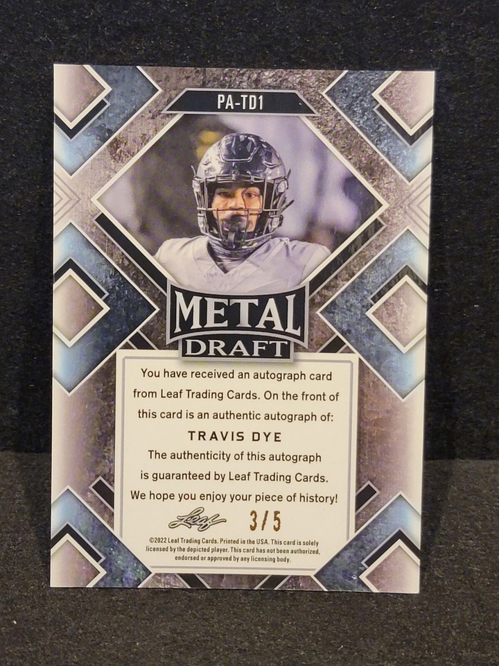 Travis Dye Auto /5, 2022 Leaf Metal Draft, Zebra | eBay