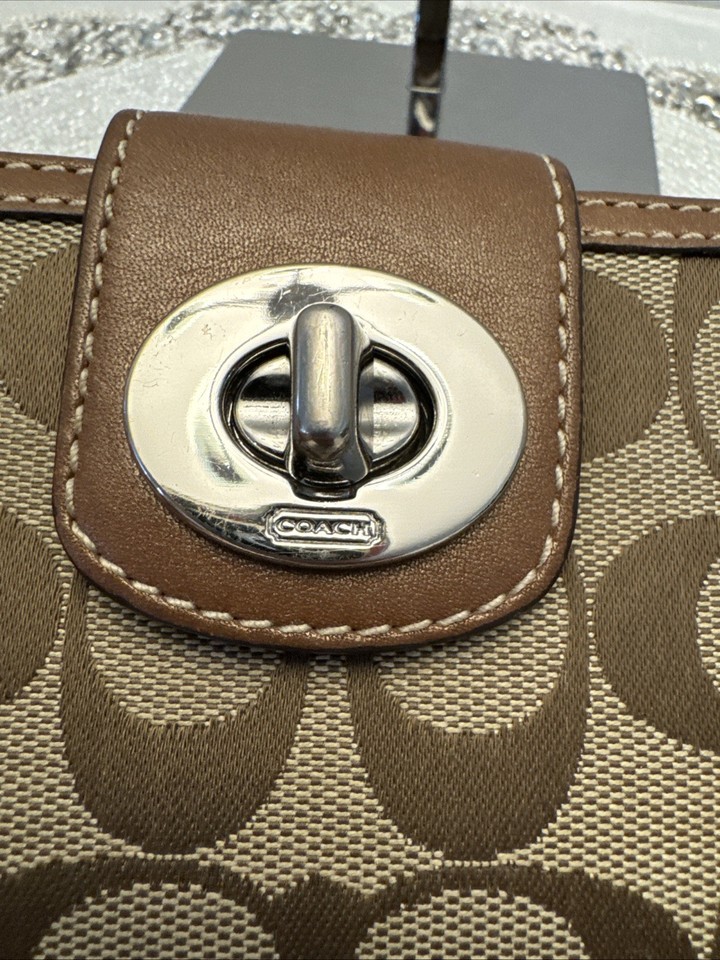 Coach Brown Signature Canvas & Leather Turnlock Wallet | eBay
