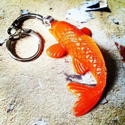 Handmade TANGERINE KOI CARP KEYRING fish MINIATURE carp LUCKY unique ...