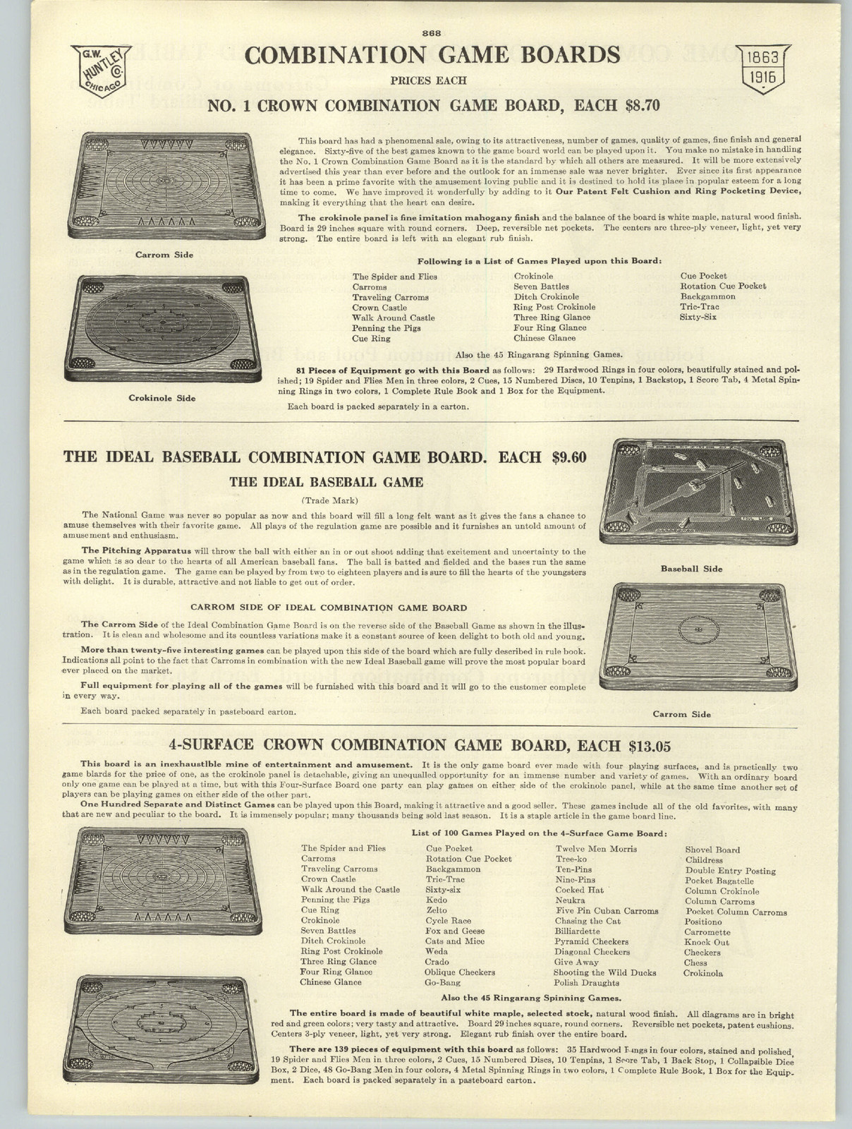 1916 PAPER AD The Ideal Baseball Combination Board Game Carrom Crown ...