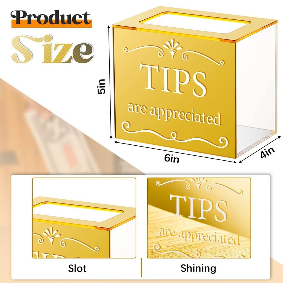 Tip Jars for Money Acrylic Tip Cash Box Donation Tip Bucket Storage9435 ...