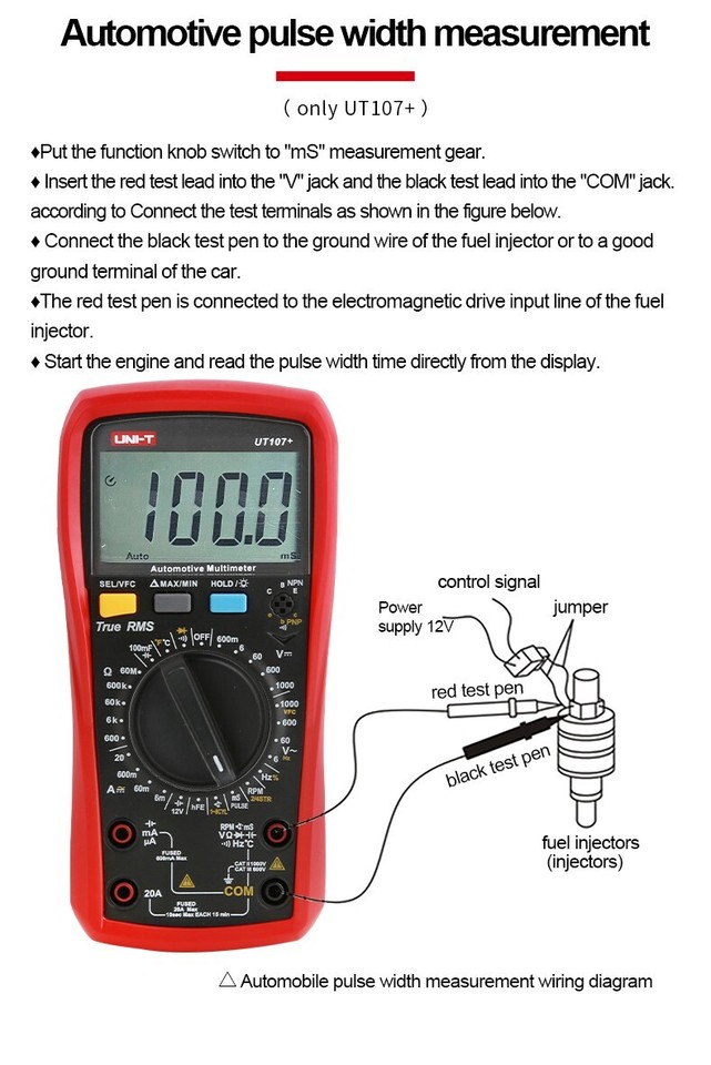 UNIT UT107+ Digital TRMS Automotive Multimeter mS PULSE Tach DWELL RPM ...