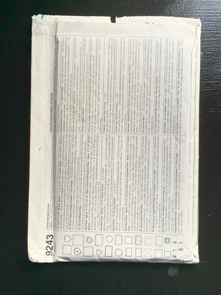 Simplicity pattern 9243 Design Your Own Pillows Square, Rectangle ...