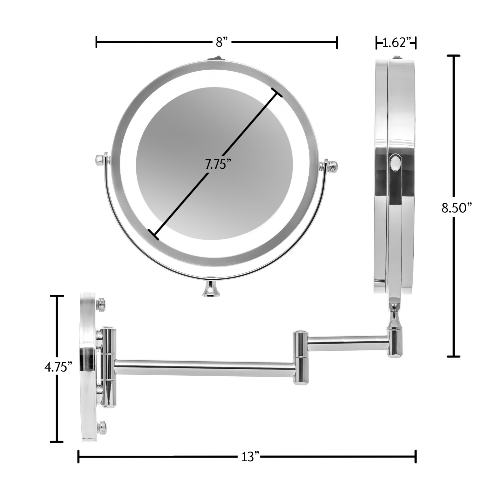 Ovente Wall Mounted Vanity Mirror 7 Inch 1X7X Magnifying Chrome ...