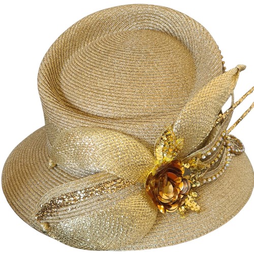 Nana New York Straw Hat Gold Assymetrical Embellished 23" Church ...