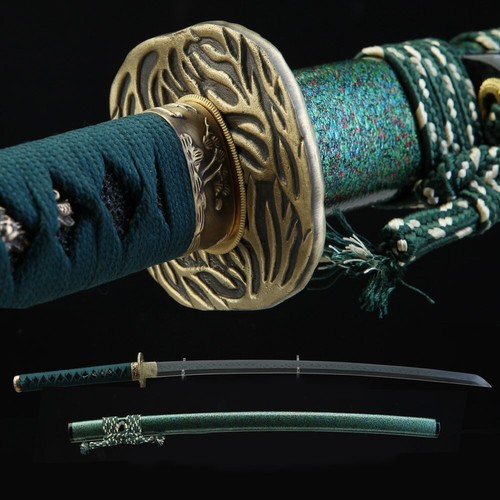 Handmade Japanese Katana Clay Tempered T10 Steel Real Hamon Sharp Green ...
