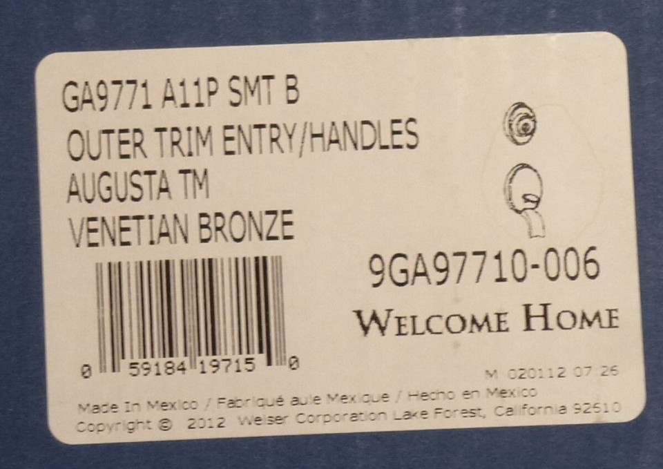 WEISER GA9771 A11P SMT B Outer Trim Entry Handles Augusta TM Venetian ...