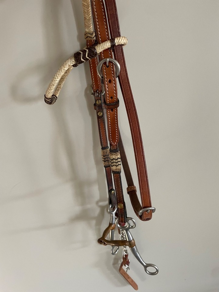 showman western headstall with tom thumb bit and curb chain | eBay