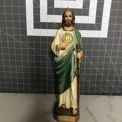 Vtg Patron St. Jude Religious Chalkware Plaster Statue 13” Saint Figure ...