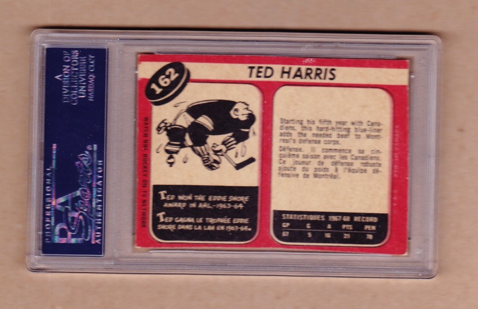 Ted Harris signed 1968-69 OPC graded card #162-Montreal Caadiens PSA ...