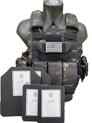 Black Multicam Tactical Vest Plate Carrier W/ (2) 8x10 Curved/ Side ...