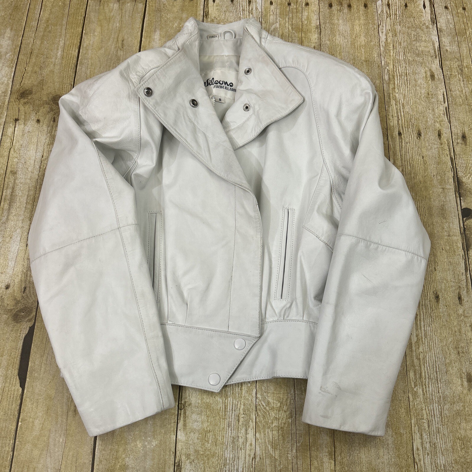 Wilsons White Leather Motorcycle Jacket Vintage Women… - Gem