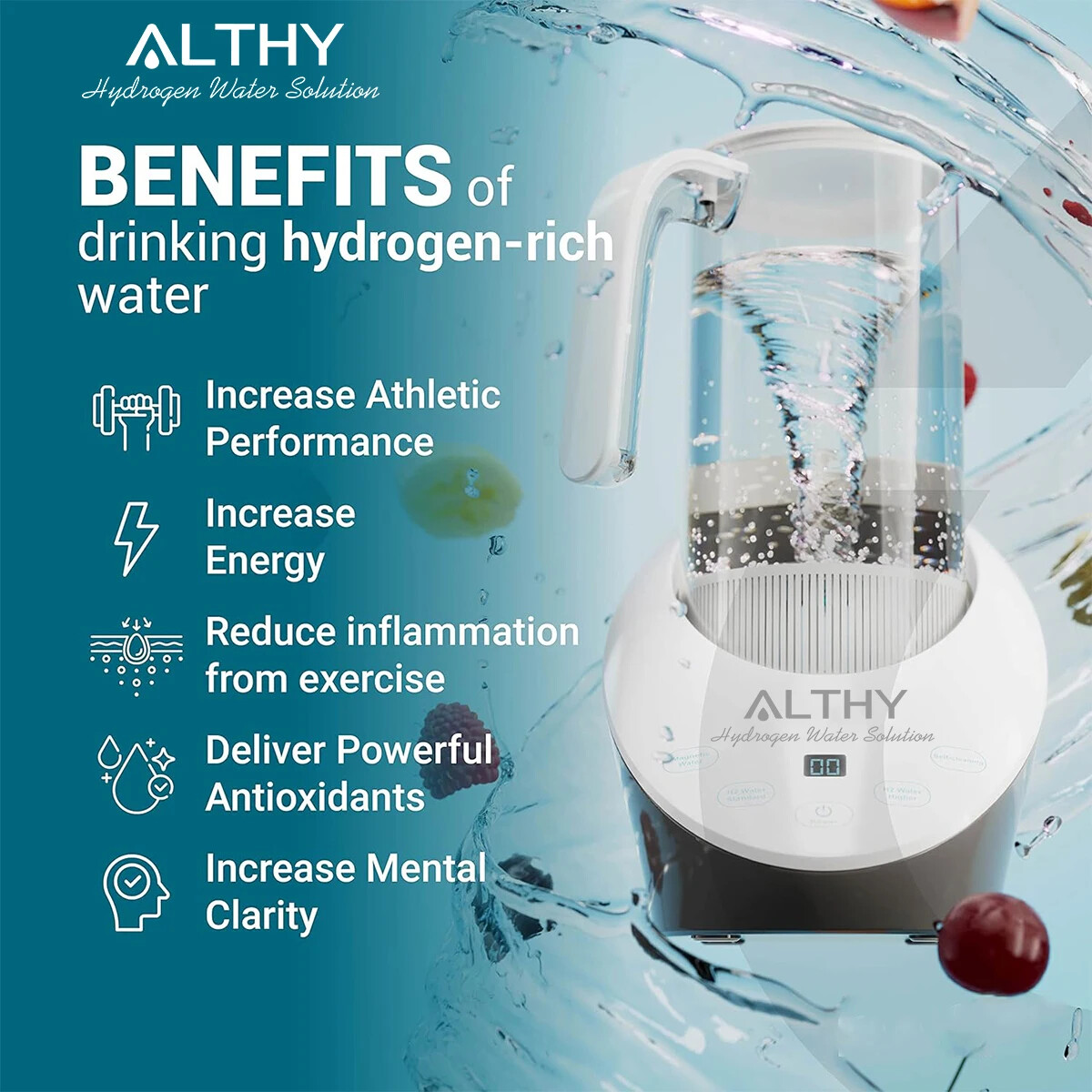 ALTHY Hydrogen Water Pitcher Generator Machine Jug Bottle SPE&PEM ...