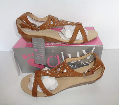 Gluv Ladies Tan Womens Wedged Mules Sandals Slingback Shoes New UK Size ...