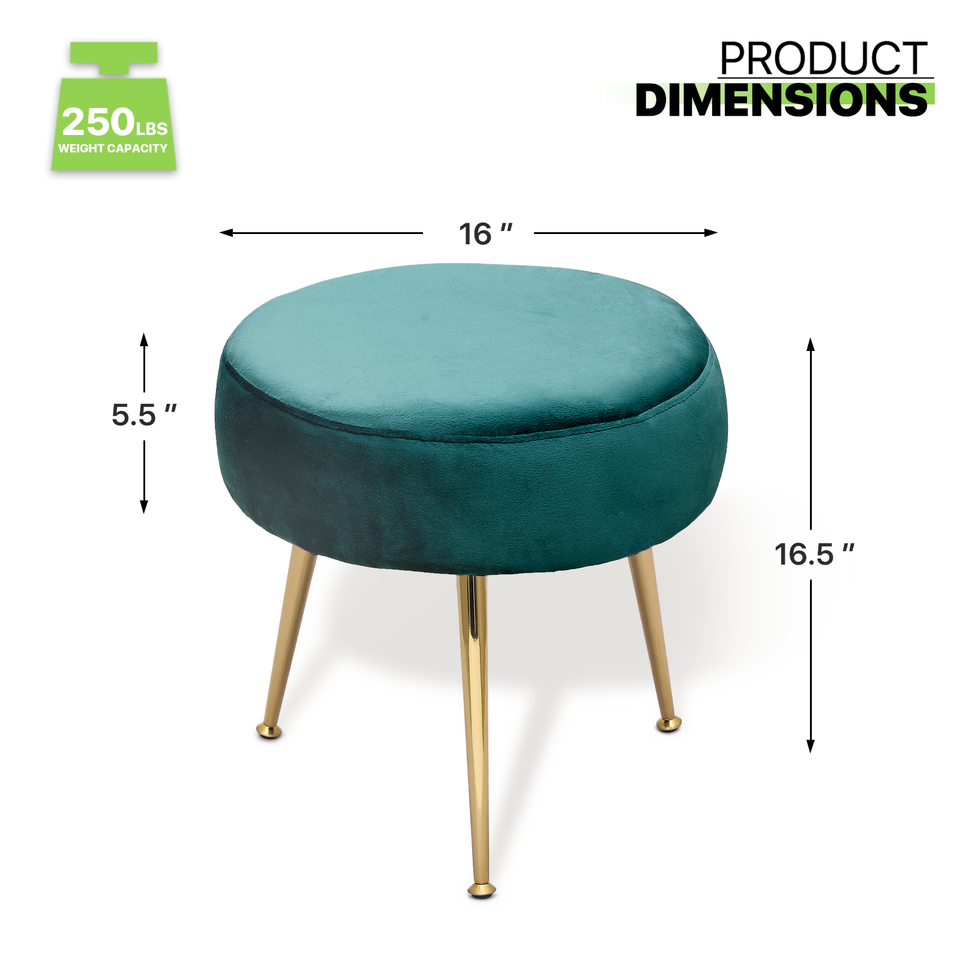 Green Modern Make Up Stool Nail Backless Accent Velvet Upholstered ...