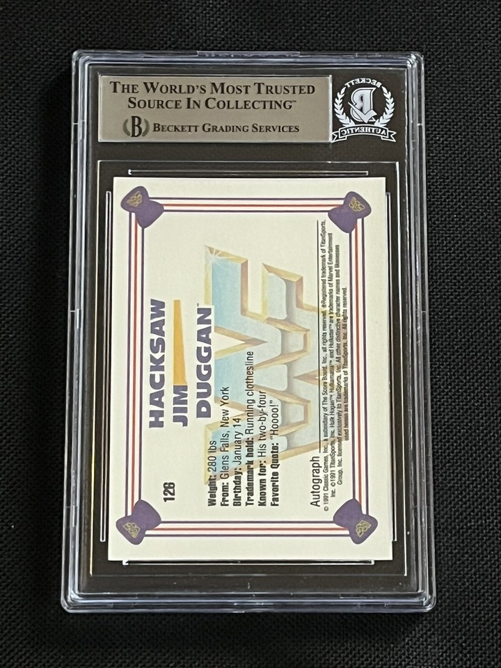 “HACKSAW” JIM DUGGAN 1991 CLASSIC WWF SIGNED AUTOGRAPHED CARD BAS ...