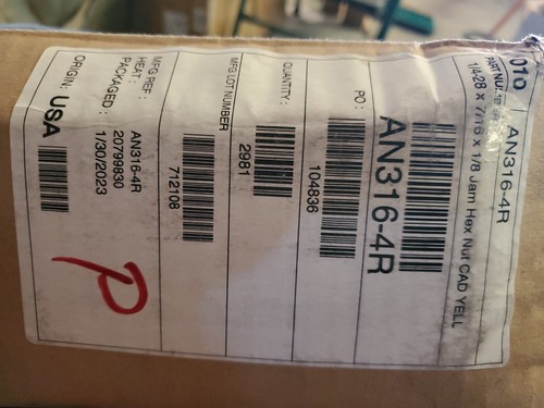 AN316-4R 1/4 - 28 x 7/16 x 1/8 Jam Hex Nut Cad Yellow Aircraft Nut | eBay