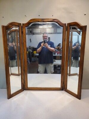 Vintage PENNSYLVANIA HOUSE Tri View Dark Oak Dresser Vanity Mirror, 46W ...