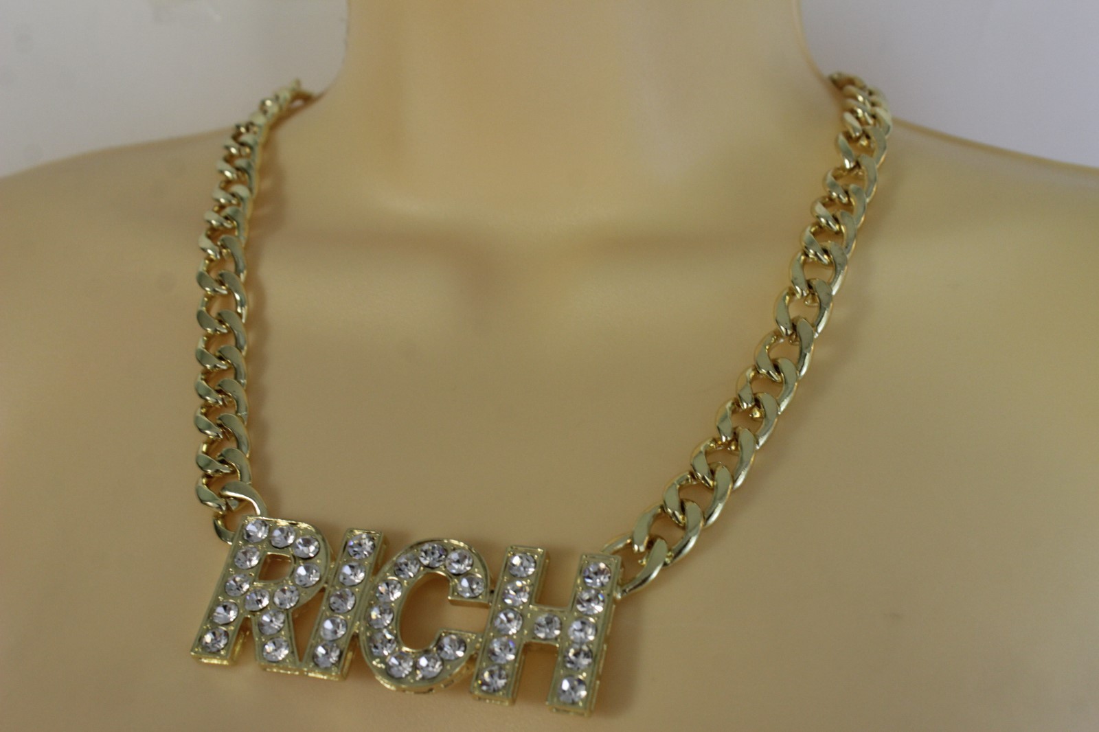 Women Gold Metal Fashion Necklace Chunky Chain Link Jewelry RICH Bling ...