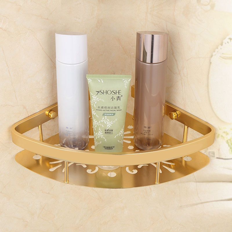Aluminum Bath Single Tier Triangular Shower Caddy Shelf Bathroom Corner ...