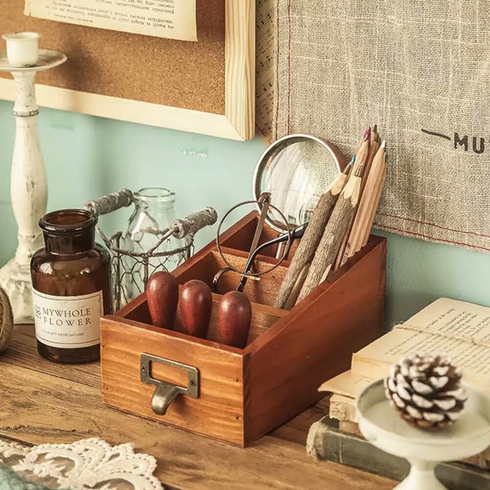 Solid Pine Wood Cabinet Jewelry Box Case Desktop Tidy Shelf Storage ...