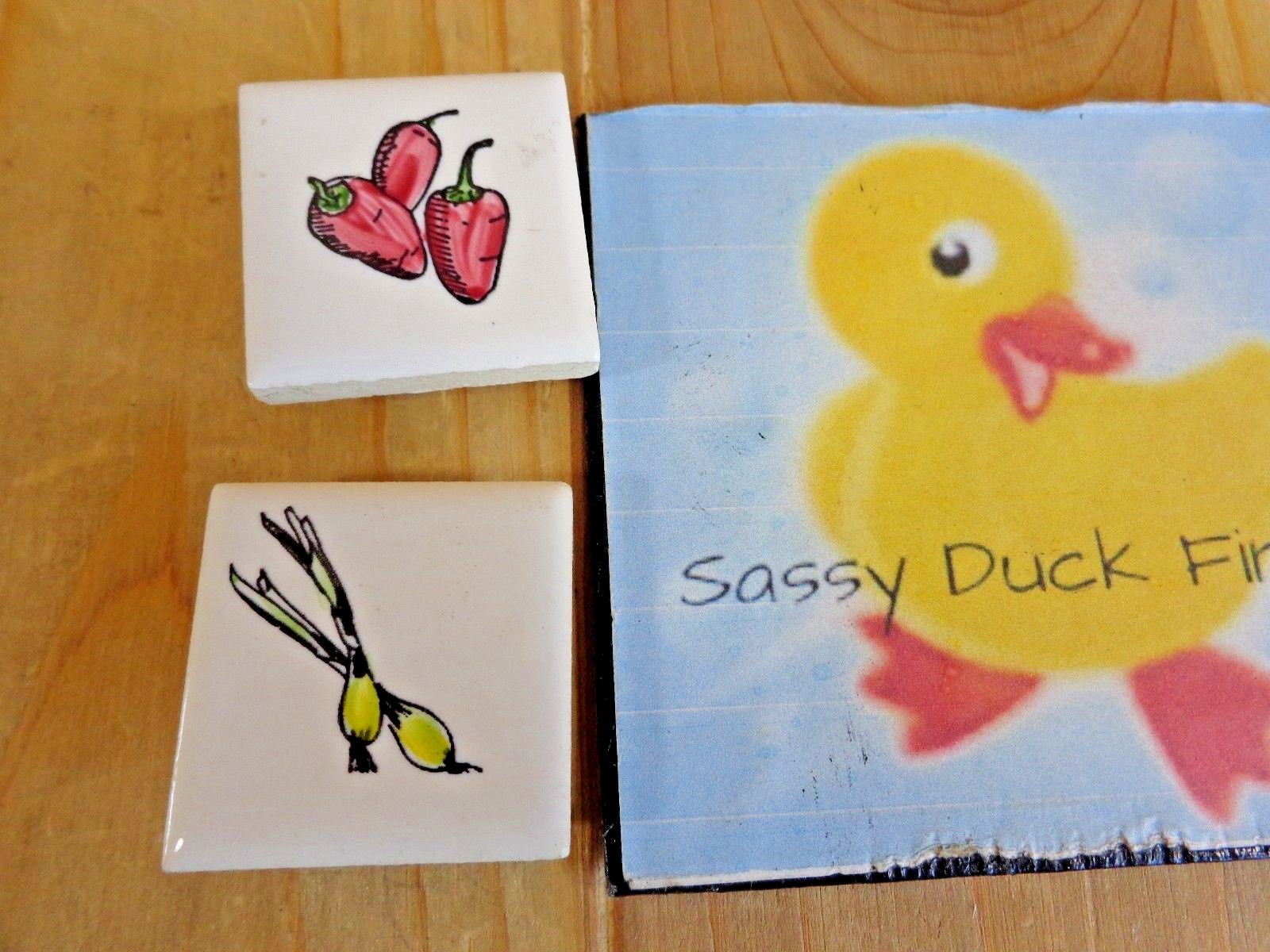 Ceramic Tile Fridge Magnets Set of 2 PEPPERS AND ONIONS White 1.5 ...
