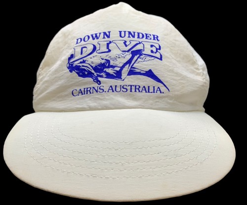 Vintage Down Under Dive Diver Cairns Australia Hat White Nylon Cap Snap ...
