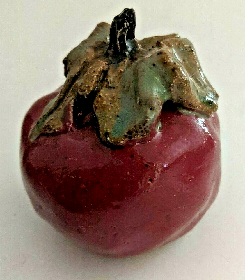 Lot 4 Artisan Handmade Pottery Art Clay Fruit Apples w/ Stems Leaves ...