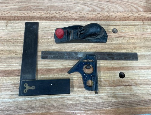 Vintage 12” STANLEY No. 122 Combination Square, Block Plane, Try Square ...