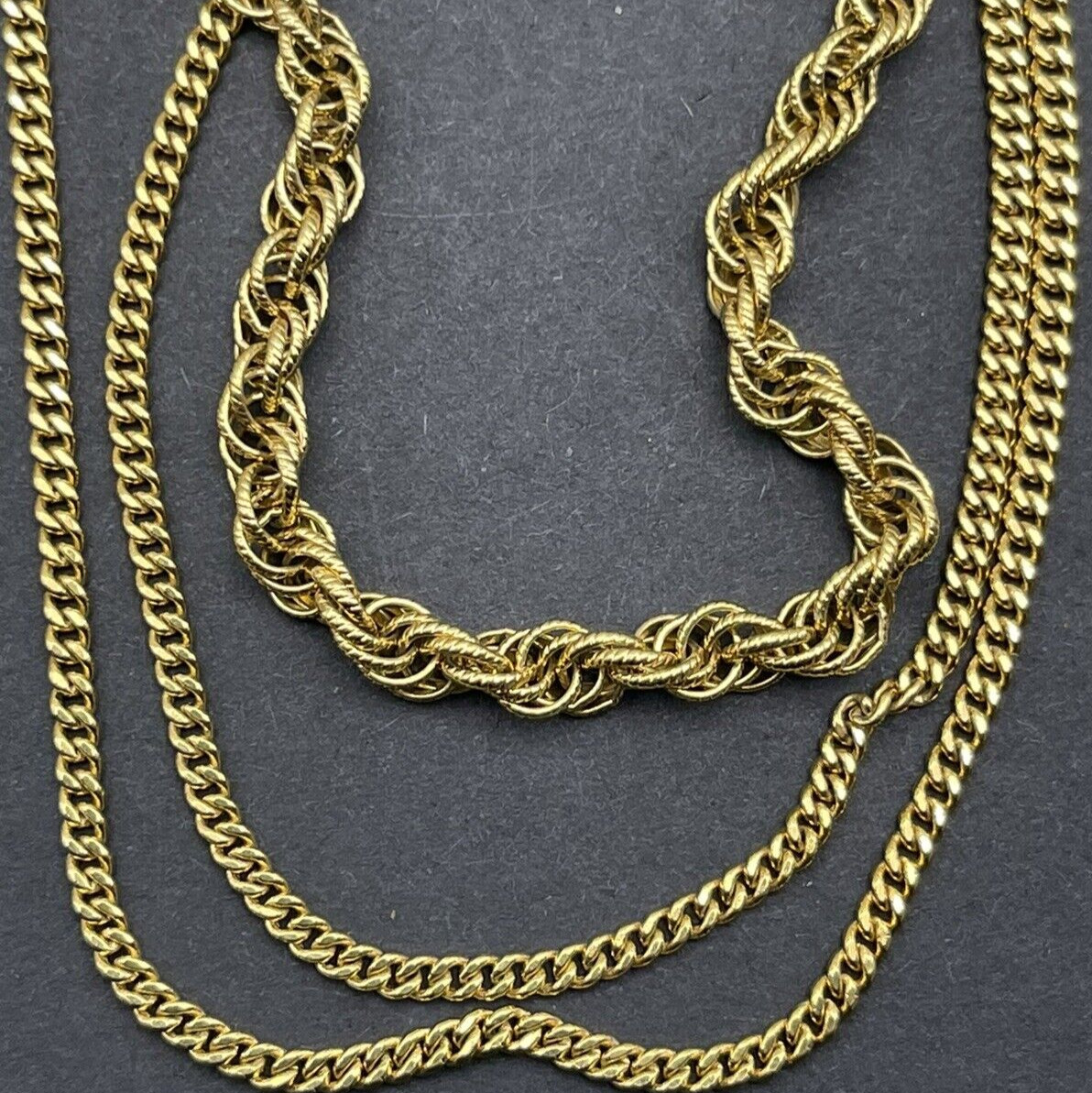 Monet Vintage Extra Long Triple Strand Chain Gold Nec… - Gem