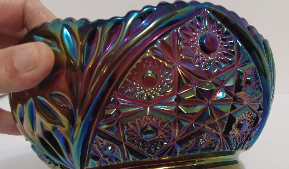 Vintage LE Smith CARNIVAL GLASS BOWL AMETHYST ~ HOBSTAR & DAISY ...