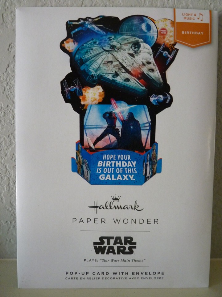 3D Pop-Up STAR WARS B-DAY Greeting Card Hallmark Paper Wonder LIGHT ...