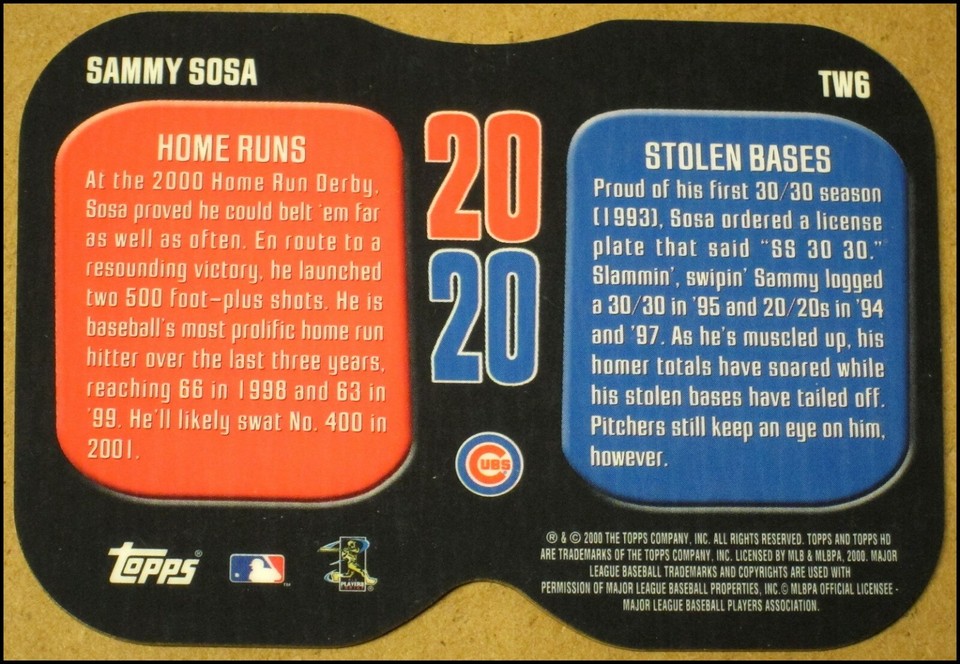 2000 Topps HD 20-20 Sammy Sosa Baseball Insert Card #TW6 Chicago Cubs ...