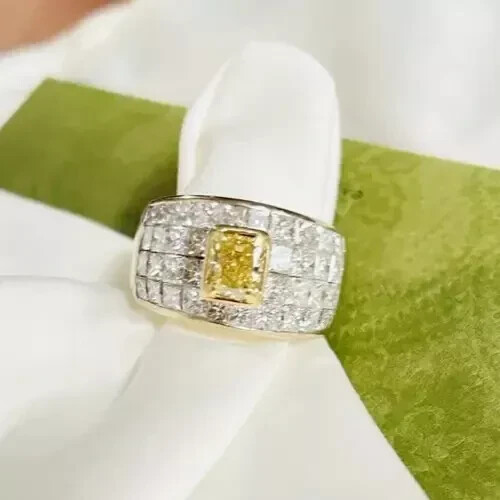 Men's Ring 3Ct Lab-Created Yellow Canary Diamond Ring 14K White Gold ...