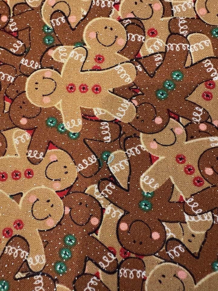 Christmas Gingerbread Fabric Glitter Accents Holiday 1Yard | eBay