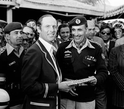England captain Geoffrey Boycott is presented with a memento durin- Old ...