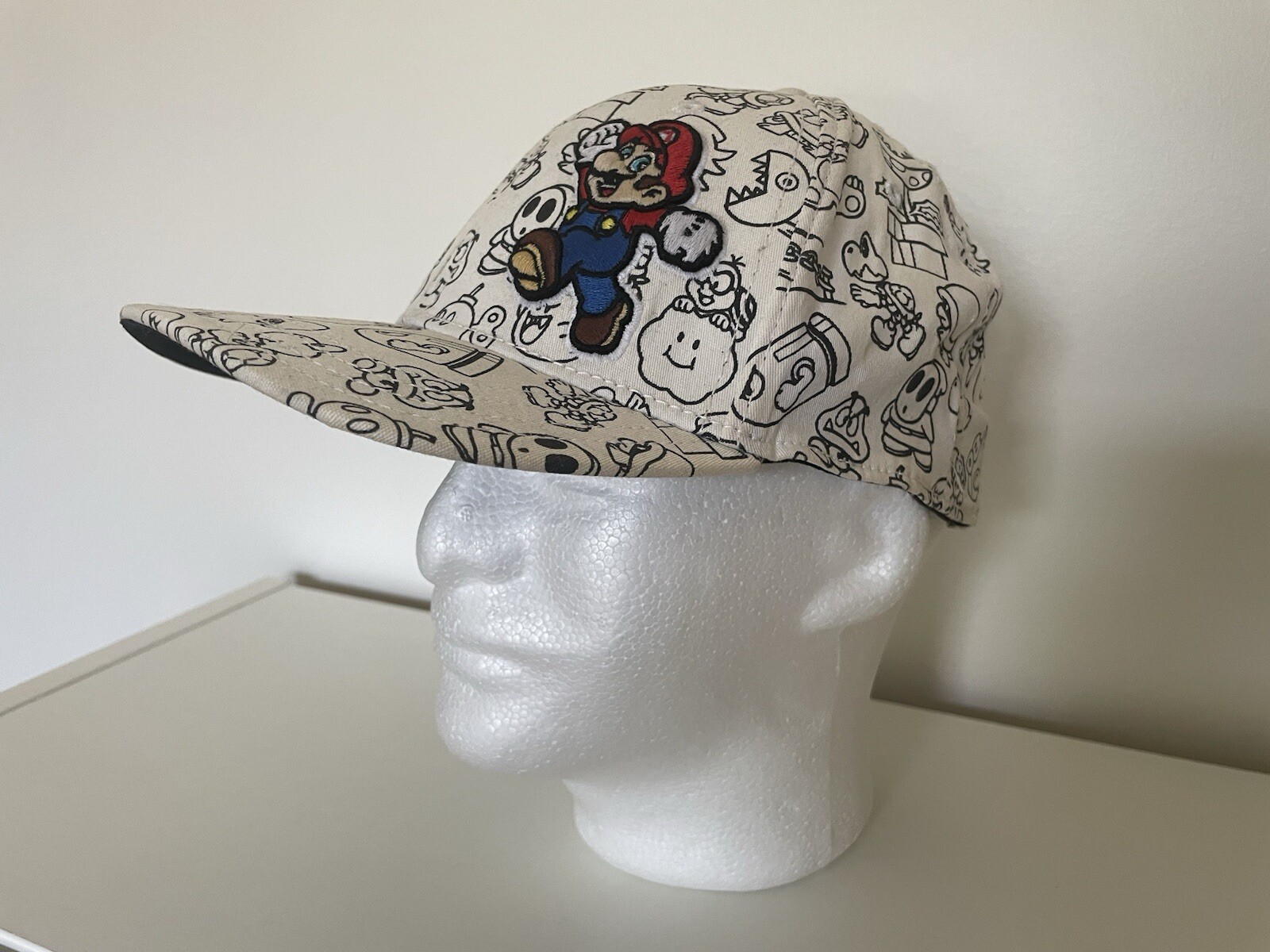 Super Mario Fitted Hat White Embroidered Patch Baseba… - Gem