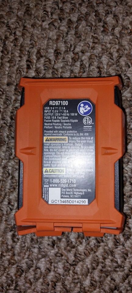RIDGID RD97100 100W Car Van Truck Power Inverter Complete With CORD ...