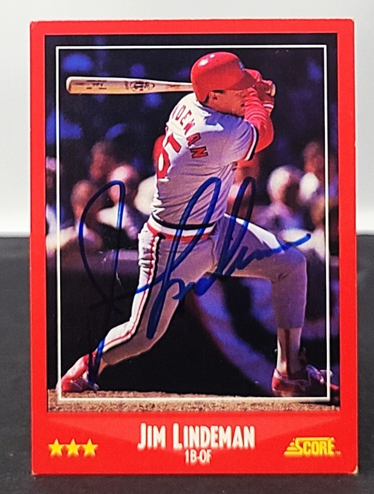 JIM LINDEMAN Signed Autograph 1988 Score Baseball Card #302 St. Louis ...