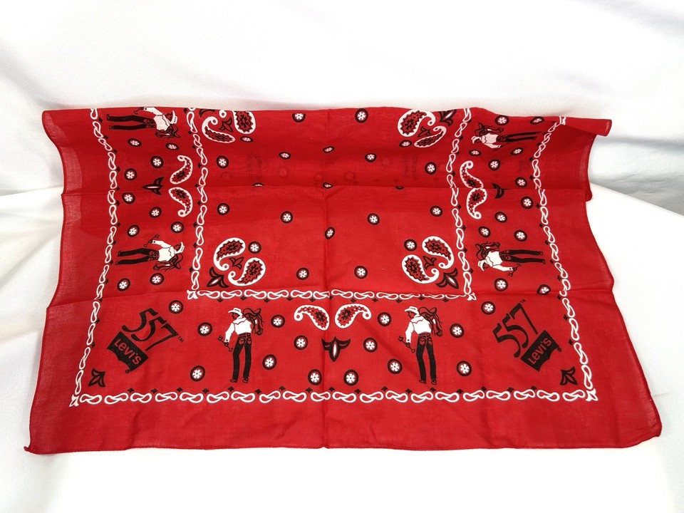 Vintage Levi's 557 Bandana 21.5" Kerchief Red Western Cowboy Paisley | eBay