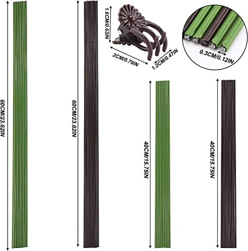 10PCS Garden Metal Plant Stakes with 15PCS Vine Fixing Clip Set, Brown ...