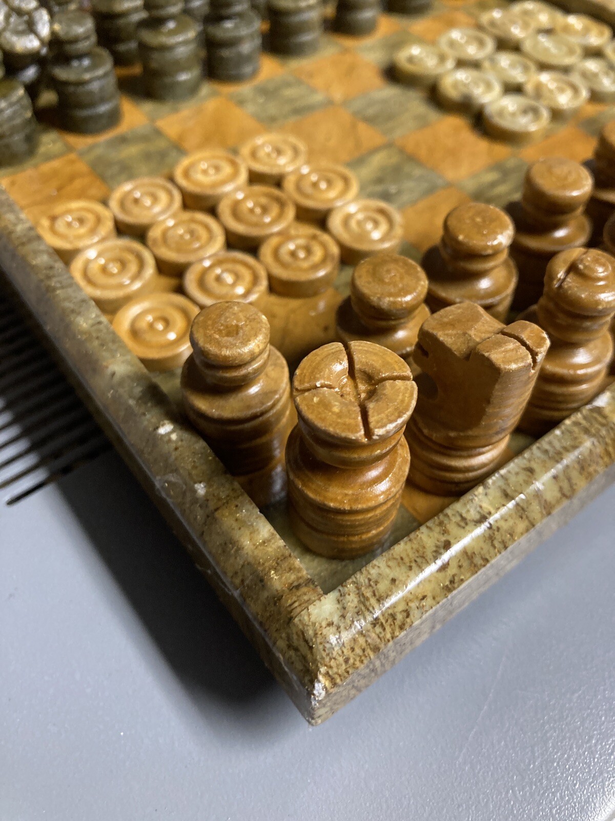 Marble Chess & Checkers Board Set Natural Stone Carved Pieces (SEE ...