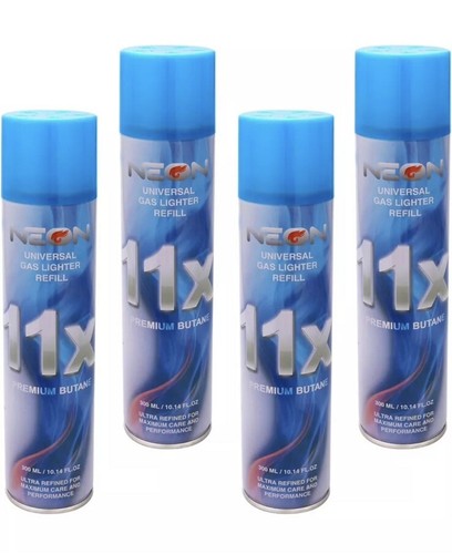 4 Can Neon 11X Refined Butane Lighter Gas Fuel Refill 300 mL 10.14 oZ ...