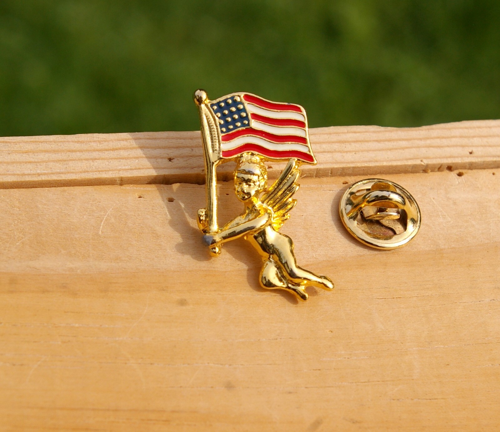 American Flag Baby Angel Cherub Gold Tone Metal & Enamel Pin Pinback | eBay
