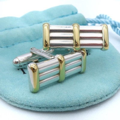 Tiffany Vintage Yellow gold square silver combi cuff links 925 K18 | eBay