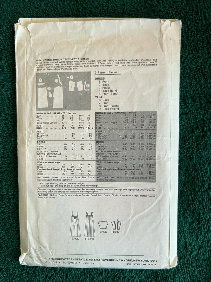 6524 Butterick Pattern ~ PATTERN is Size 5/6 Jr ~ ~ ~ ~ ~ MP 34 | eBay