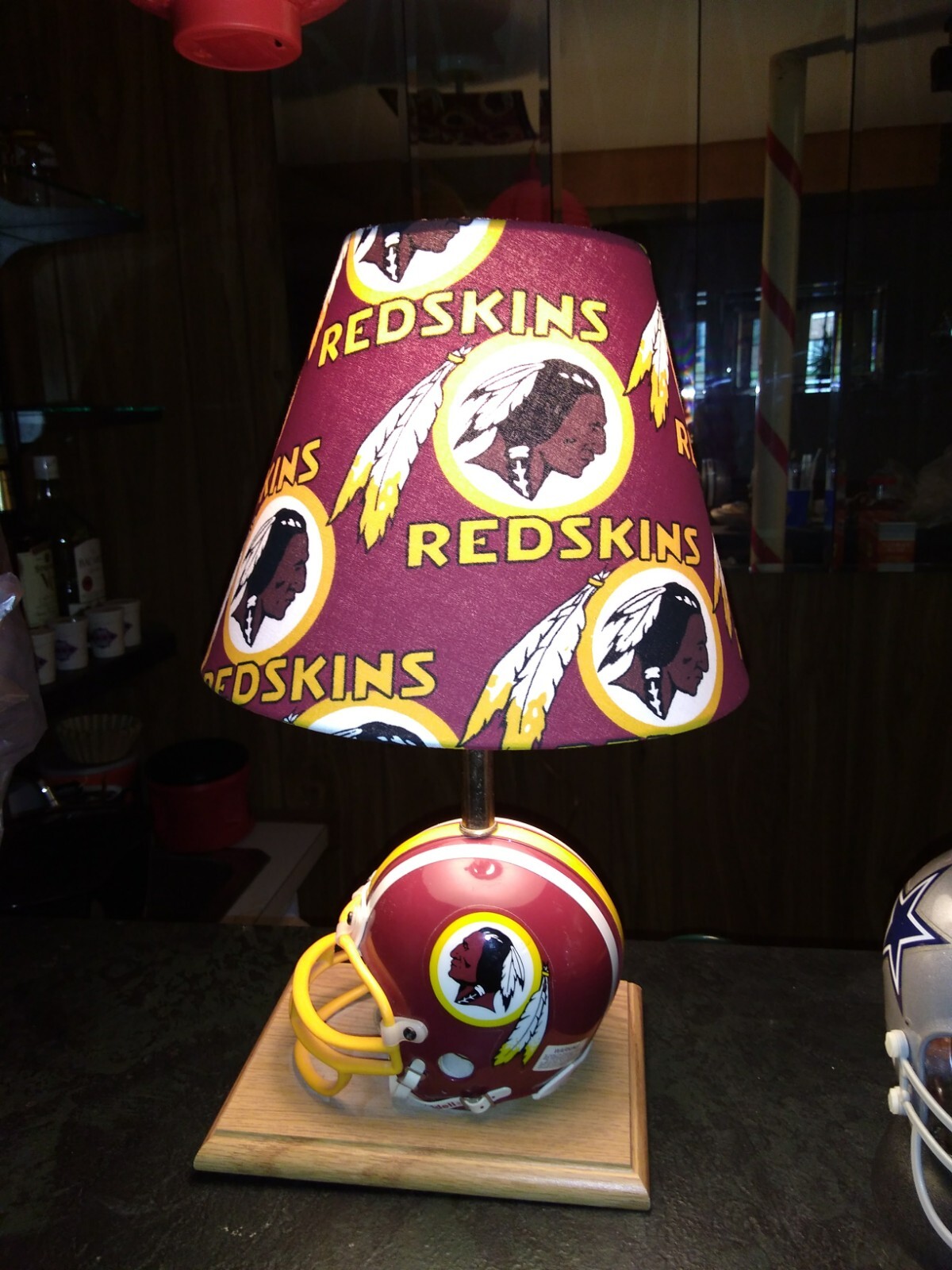 Washington Redskins Riddell Mini Helmet Bar/Table Lamp with Wooden ...