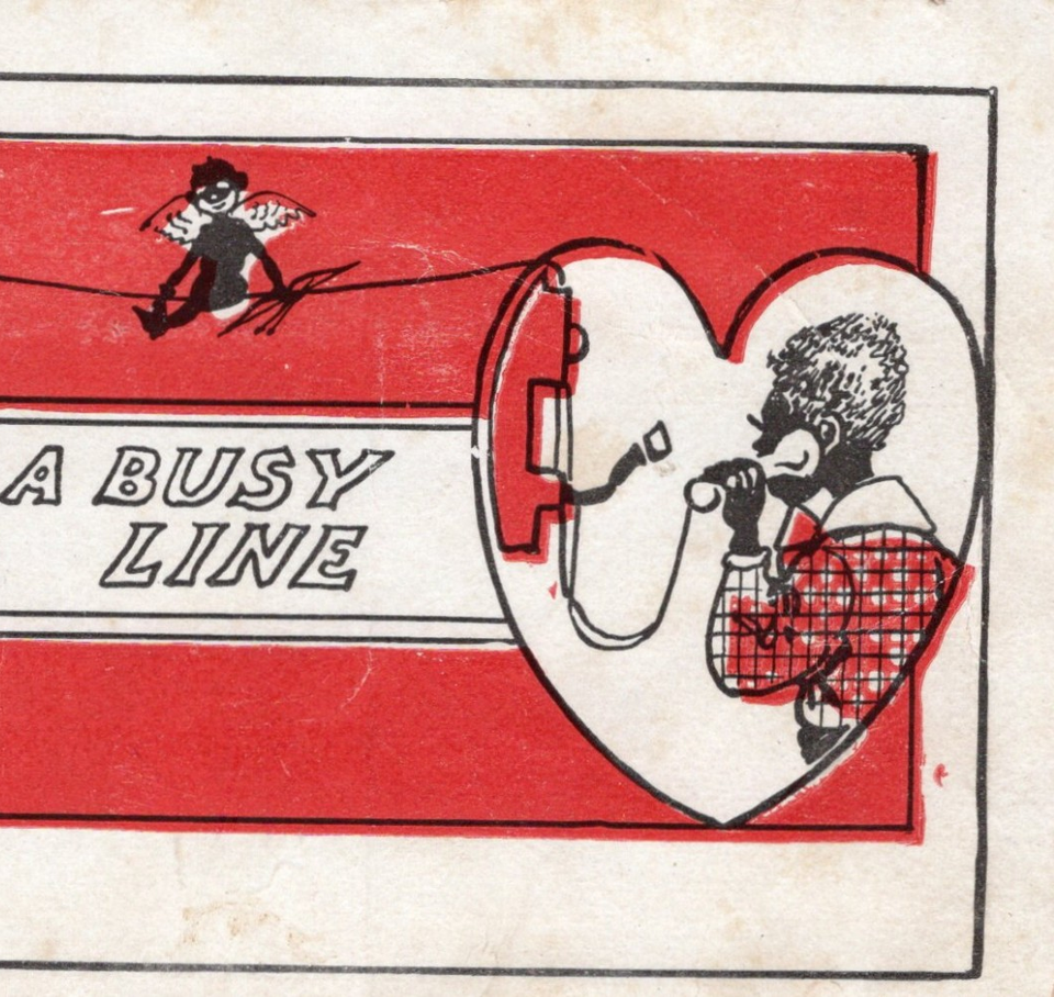1907 Valentine Ephemera Postcard A Busy Line Telephone 1907 Divided ...